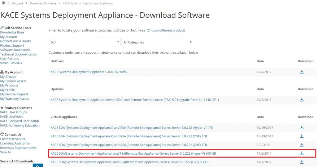 Kace : Déploiement du SDA Systems Deployment Appliance